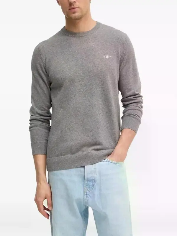 Gant Logo-embroidered Crew-neck Sweater - Grey