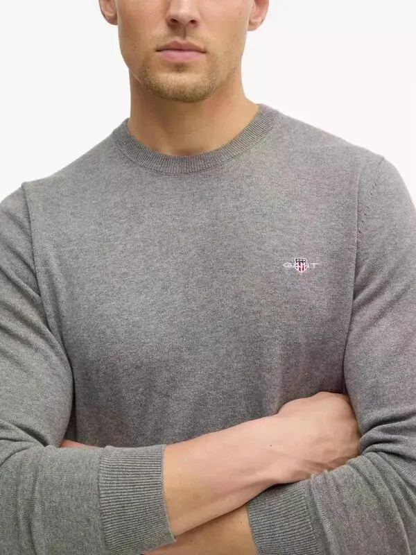 Gant Logo-embroidered Crew-neck Sweater - Grey