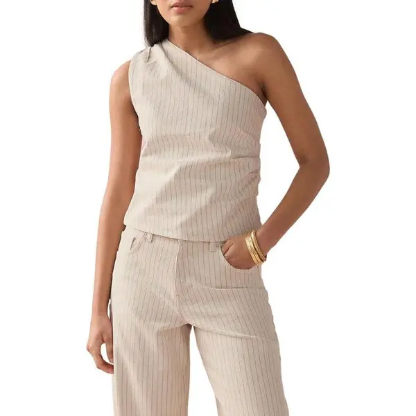 NEXT Stripe One-shoulder Denim Top - Neutral