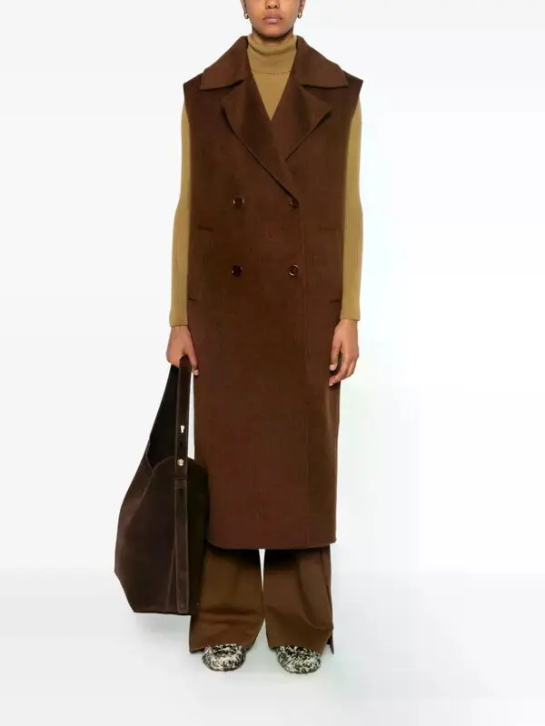 Patrizia Pepe Double-breasted Sleeveless Coat - Brown