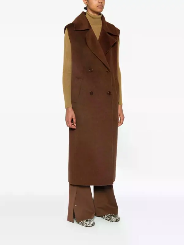 Patrizia Pepe Double-breasted Sleeveless Coat - Brown