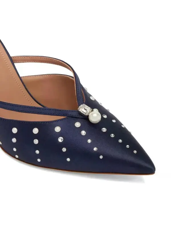 MALONE SOULIERS 70mm Pearl-embellished Satin Mules