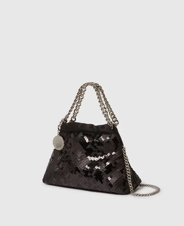 Stella McCartney Falabella Sequin Drawstring Crossbody Bag - Black