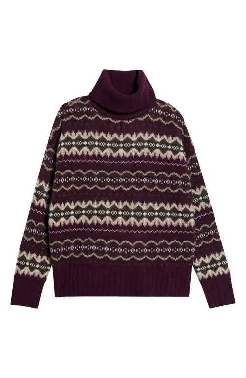 Barbour Fair Isle Wool-blend Turtleneck Tunic Sweater - Fig Multi