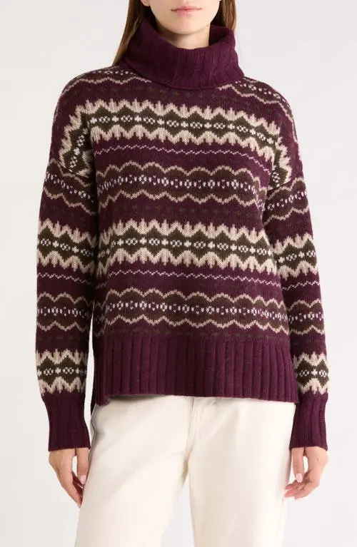 Barbour Fair Isle Wool-blend Turtleneck Tunic Sweater - Fig Multi