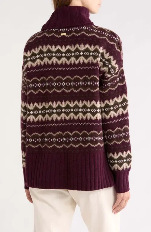 Barbour Fair Isle Wool-blend Turtleneck Tunic Sweater - Fig Multi