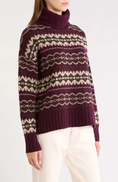 Barbour Fair Isle Wool-blend Turtleneck Tunic Sweater - Fig Multi