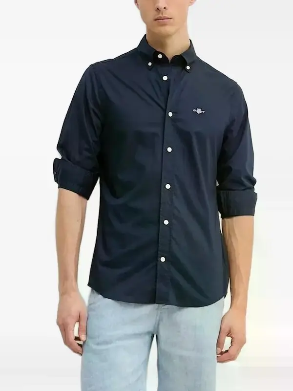 Gant Logo-embroidered Long-sleeve Shirt - Blue