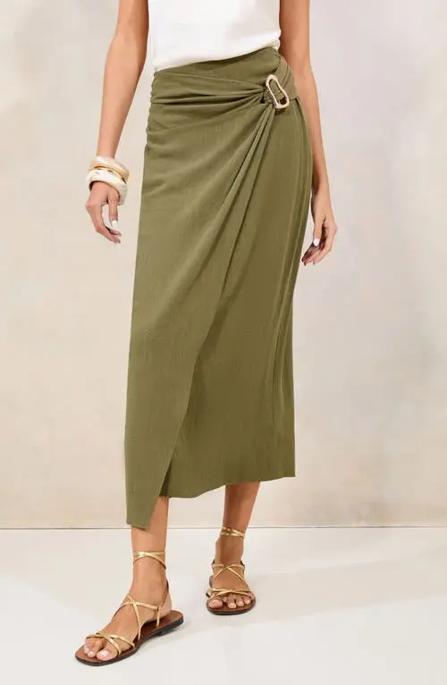 LIPSY Faux Wrap Midi Skirt With Goldtone Buckle