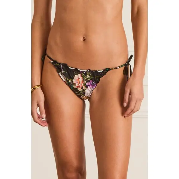 AQUA BLU AUSTRALIA Lettuce Edge Bri Tie Side Bikini Bottom - Black