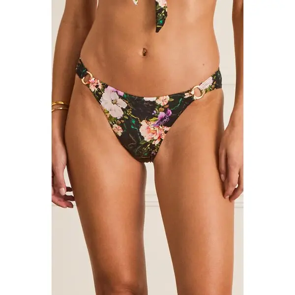 AQUA BLU AUSTRALIA Ring Front Bikini Bottom - Black Floral Print
