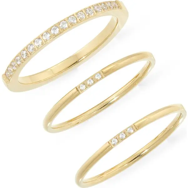 Nordstrom Set Of Cubic Zirconia Band Rings - Clear- Gold