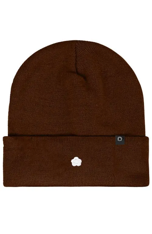 DALIX Flower Embroidery Beanie Cap - Brown