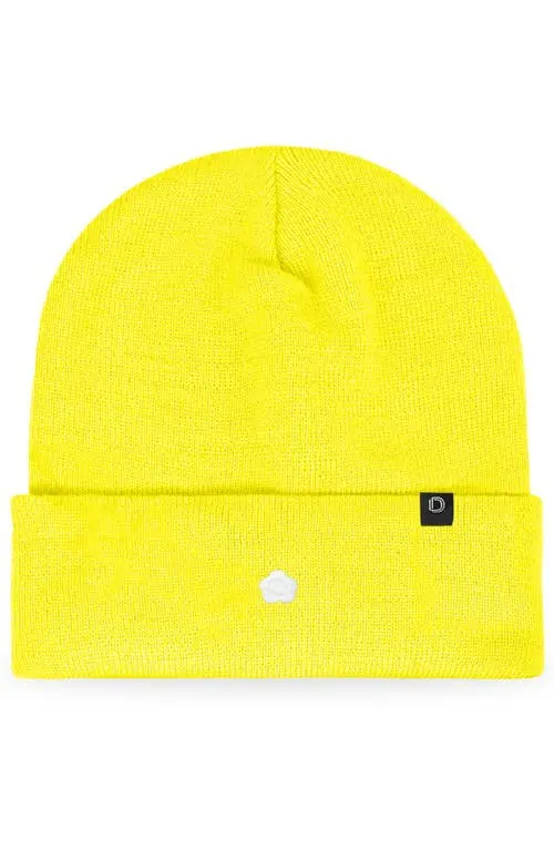 DALIX Flower Embroidery Beanie Cap - Neon Yellow