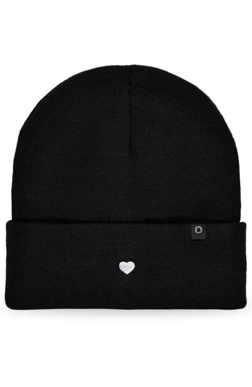 DALIX Heart Embroidery Beanie - Black