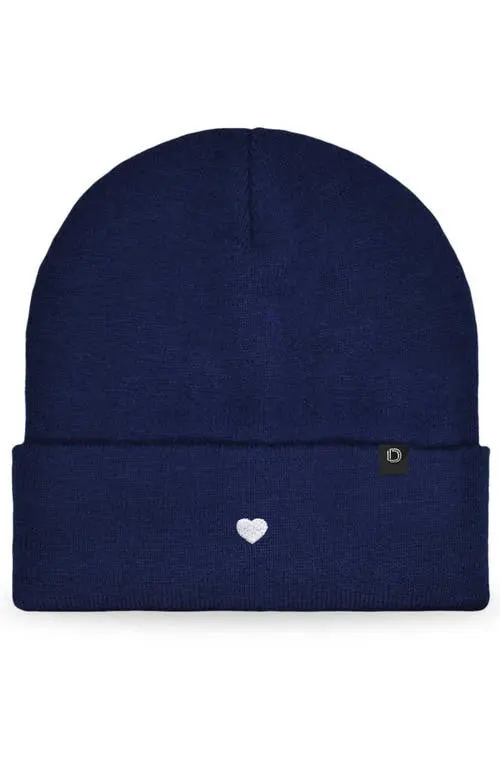 DALIX Heart Embroidery Beanie - Navy Blue