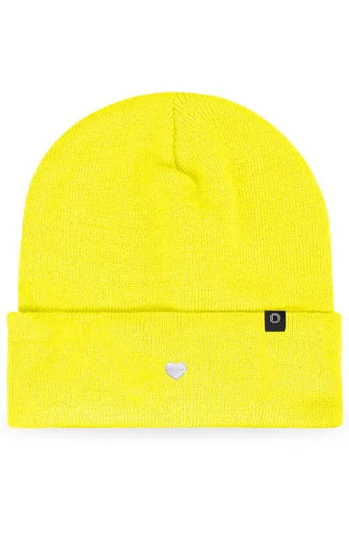 DALIX Heart Embroidery Beanie - Neon Yellow