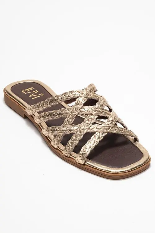FOREVER & ALWAYS SHOES Alisha Leather Slide Sandal - Gold Leather