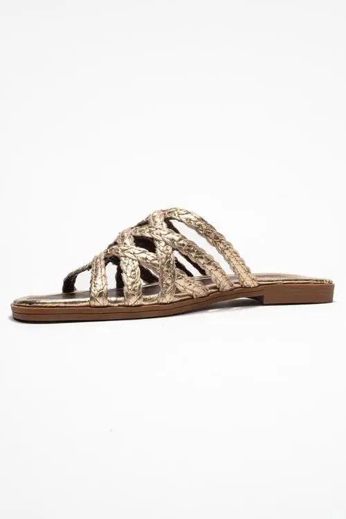 FOREVER & ALWAYS SHOES Alisha Leather Slide Sandal - Gold Leather