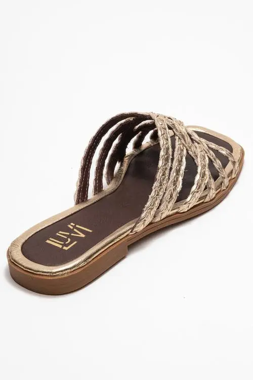 FOREVER & ALWAYS SHOES Alisha Leather Slide Sandal - Gold Leather