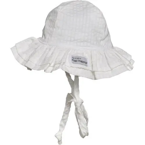 FLAP HAPPY Baby Upf 50+ Double Ruffle Sun Hat - Vanilla Stripe Seersucker