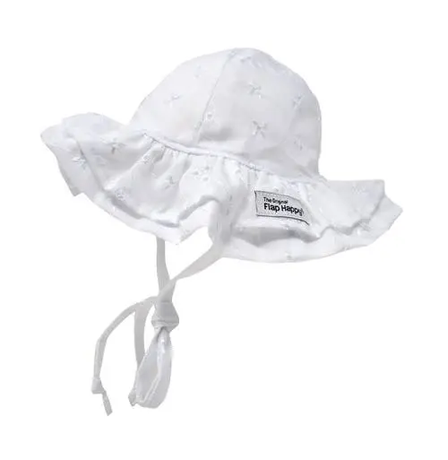 FLAP HAPPY Baby Upf 50+ Double Ruffle Sun Hat - White Eyelet