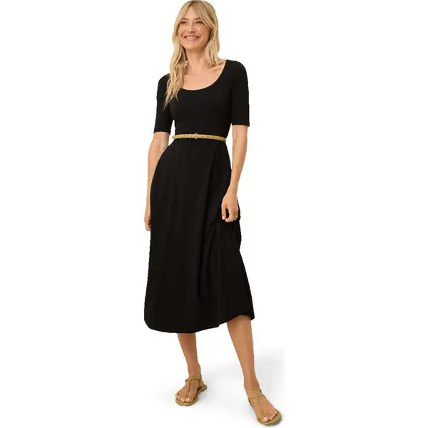 PACT Fit & Flare Signature Scoop Neck Organic Cotton Dress - Black