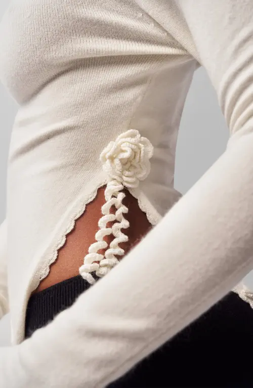 GUIZIO Fold Over Knit Top - Cream