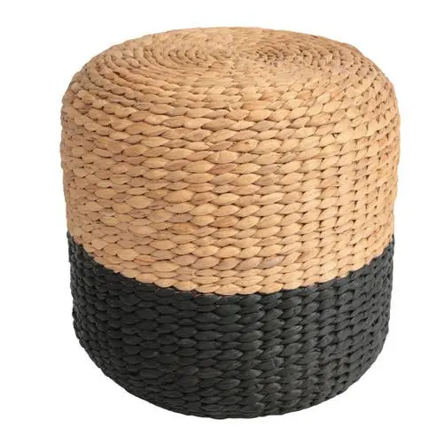 JONATHAN Y Aimee 15.7" Modern Minimalist Two-tone Hand-woven Hyacinth Stool - Black/natural