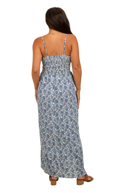 PINKBLUSH Floral V-neck Twist Front Keyhole Maxi Dress
