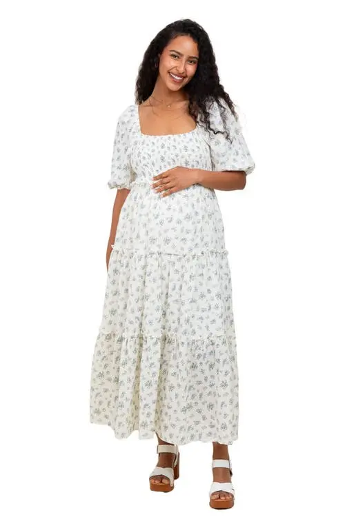PINKBLUSH Floral Smocked Ruffle Tiered Maxi Dress - Blue