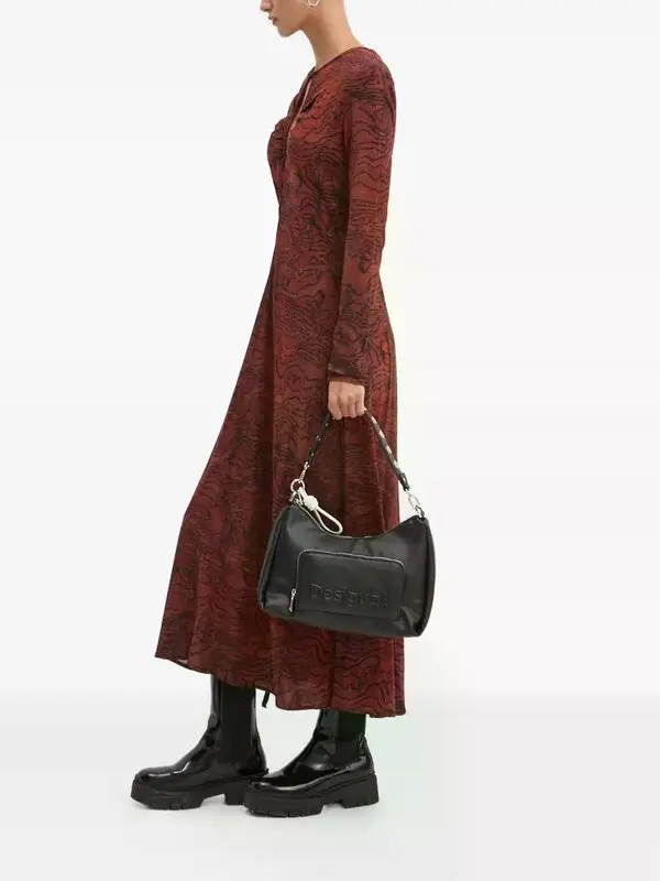 Desigual Wave-print Midi Day Dress With Keyhole Neckline