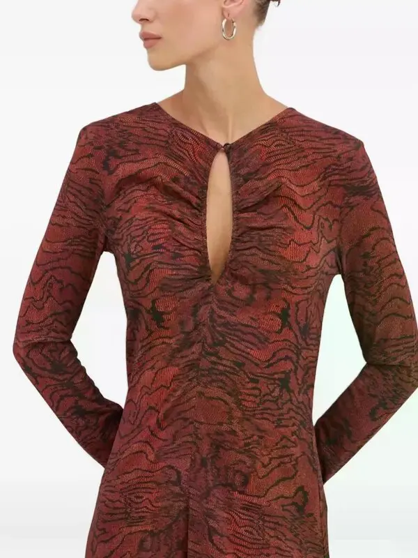 Desigual Wave-print Midi Day Dress With Keyhole Neckline