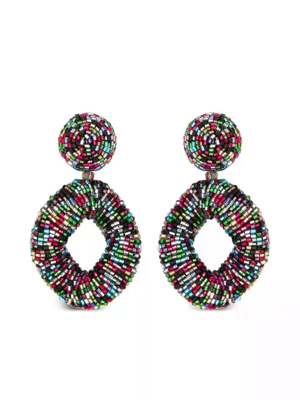 Oscar De La Renta Beaded Circle Earrings - Black