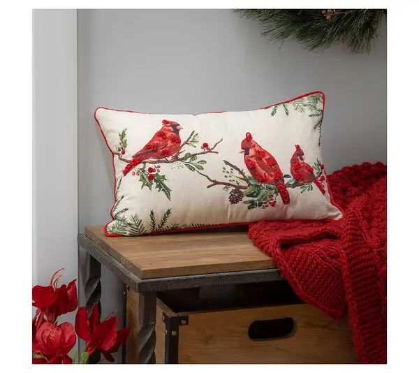 EVERGREEN 20'x12' Cardinals On Branches Lumbar Pillow - One-color