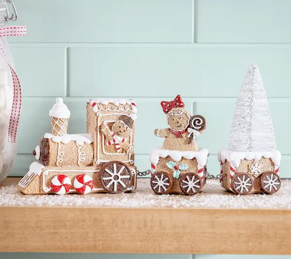 EVERGREEN 11.5l Resin Gingerbread Train Tabledecor - One-color