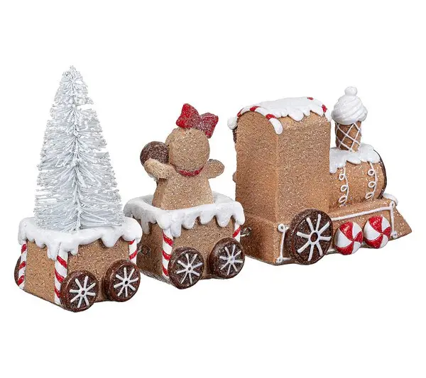 EVERGREEN 11.5l Resin Gingerbread Train Tabledecor