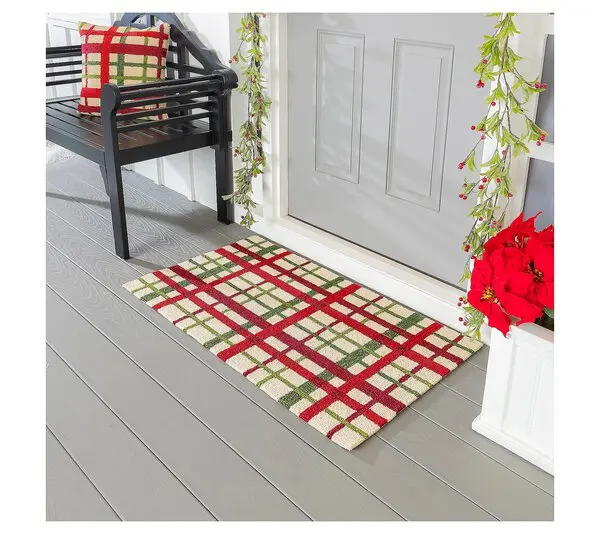 EVERGREEN 42'x24' Christmas Plaid Indoor/outdoo R Hooked Rug - One-color
