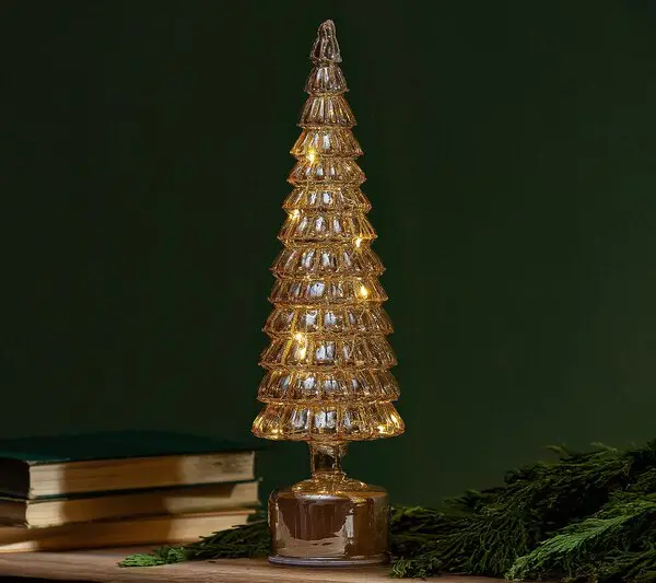 EVERGREEN 16'h Led Rotating Glass Tree Table De Cor - One-color