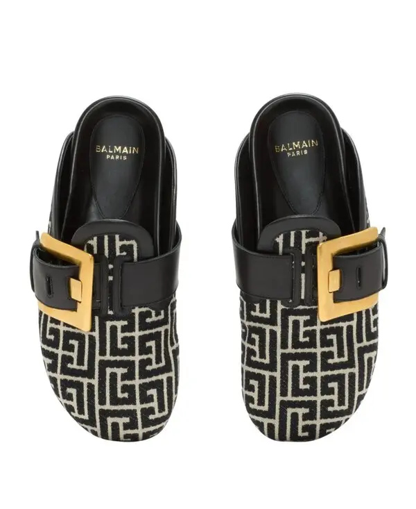 Balmain Jacquard Canvas Pb Monogram Anthem Mules - Black