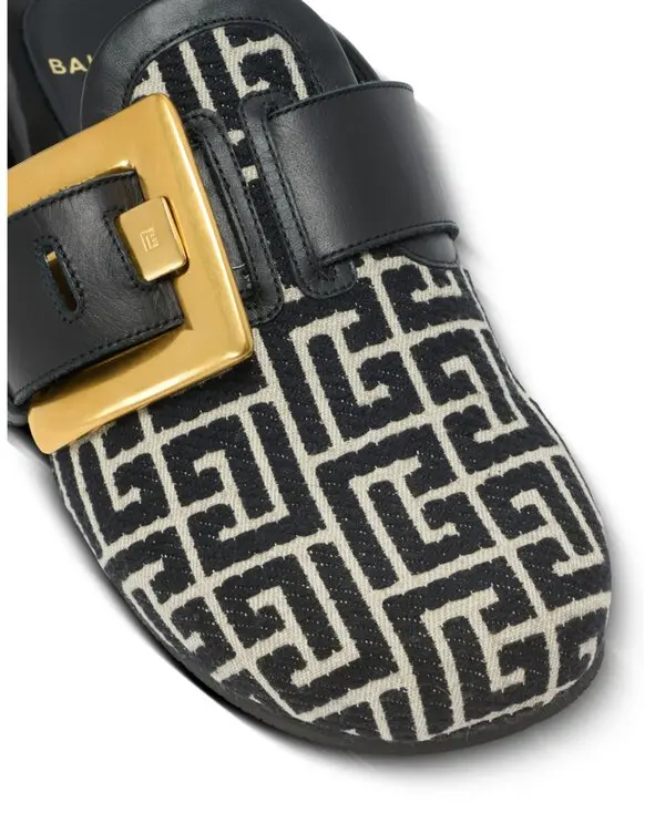 Balmain Jacquard Canvas Pb Monogram Anthem Mules - Black