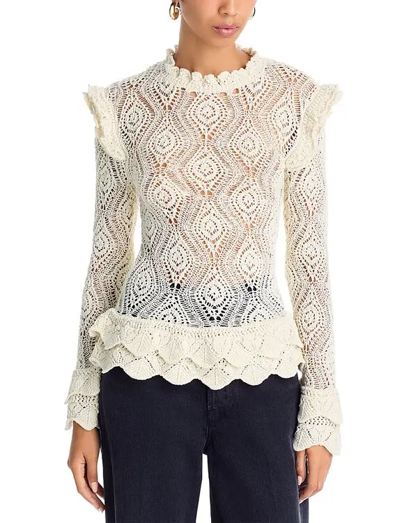 Aqua Crochet Long Sleeve Top