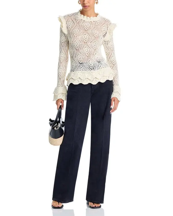Aqua Crochet Long Sleeve Top