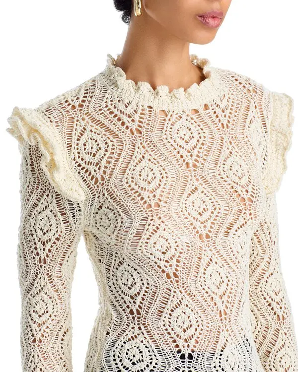 Aqua Crochet Long Sleeve Top