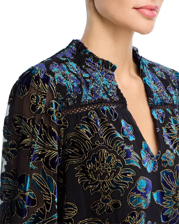 Aqua Velvet Burnout Boho Blouse