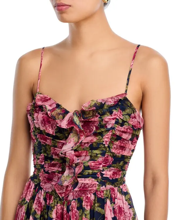 Aqua Floral Print Ruched Sleeveless Midi Dress - Pink - 68% Off |  Editorialist
