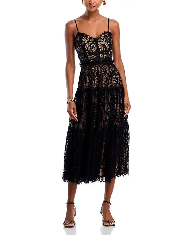 Aqua Lace Cocktail Midi Dress - Black/nude