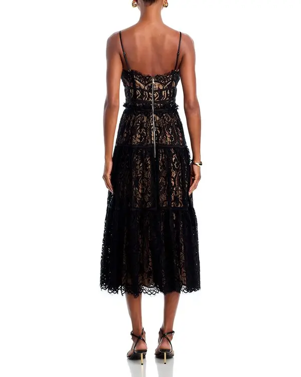 Aqua Lace Cocktail Midi Dress - Black/nude