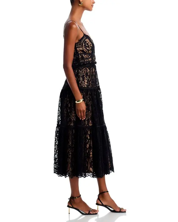 Aqua Lace Cocktail Midi Dress - Black/nude