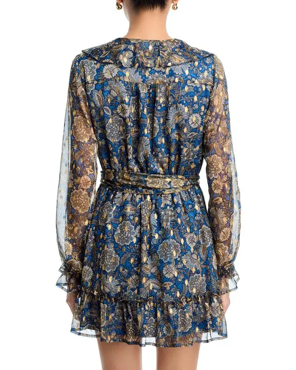 Aqua Metallic Ruffle Trim Dress